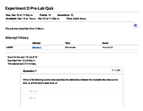 Experiment D Pre Lab Quiz Practice CHBE 264 Studocu