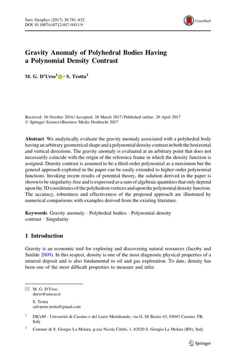 Pdf Gravity Anomaly Of Polyhedral Bodies Having A Polynomial Density