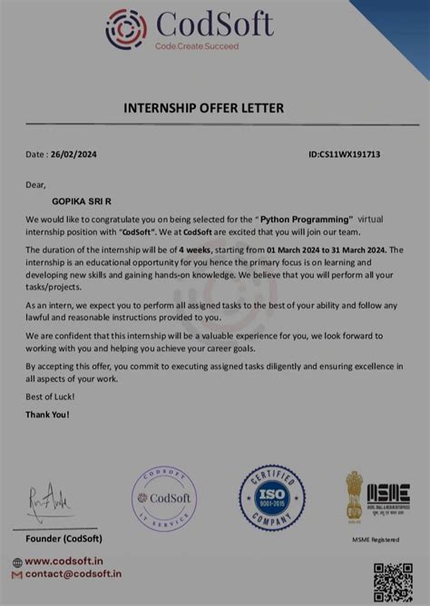 Gopika Sri R On Linkedin Codsoftinternship Newbeginnings Codesoft