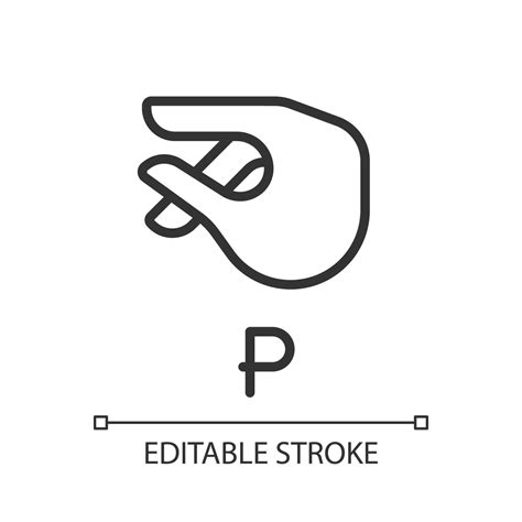 Letter P Sign In Asl Pixel Perfect Linear Icon System Of Nonverbal