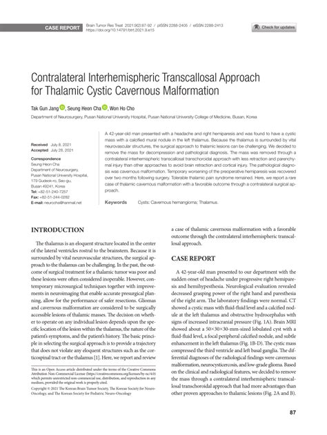Pdf Contralateral Interhemispheric Transcallosal Approach For