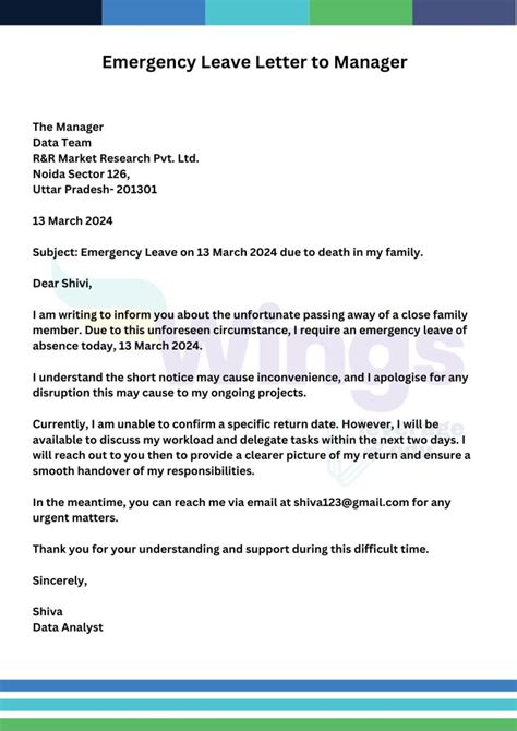 Emergency Leave Letter Examples And Format With Templates Leverage