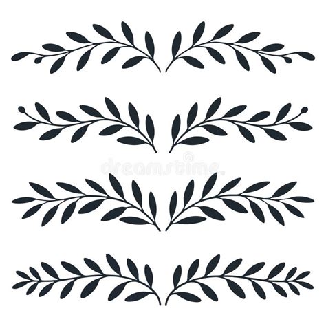 Elegantly Arranged Black Leaf Motifs Form Horizontal Decorative Borders Stock Illustration