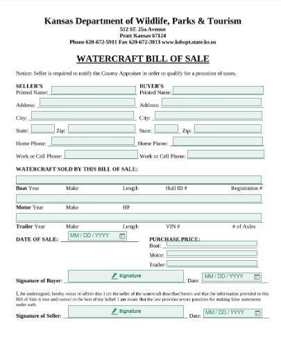 Watercraft Bill Of Sale Form Template • Bluenotary
