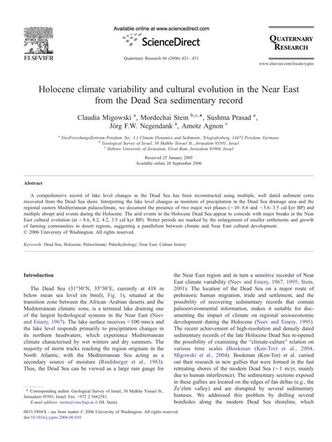 Pdf Holocene Climate Variability And Cultural Evolution In The Near