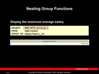 Oracle SQL Aggregating Data Les 05 Ppt