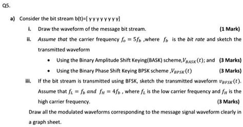 solved consider the bit stream blt [ vyvyyyyyl draw the waveform of