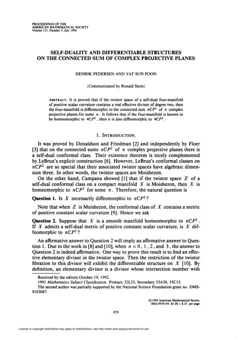 PDF Self Duality And Differentiable Structures On The Connected Sum Of Complex Projective Planes
