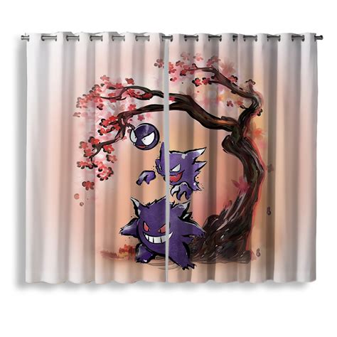 Gengar Ghost Pokemon Cherry Blossom Curtain For Window Decor Animebape