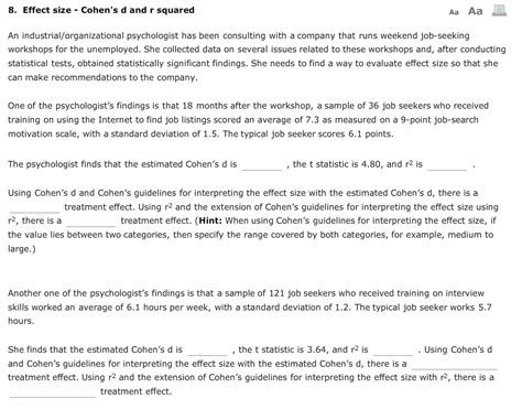 Solved 8 Effect Size Cohens D And R Squared Aa Aa E An