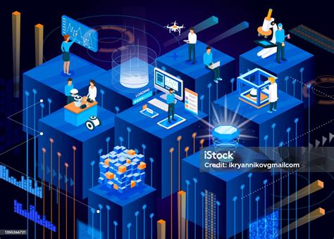 하이테크 오피스 미래 워크플로우 동조 현대인 디지털 디스플레이 기술 개발 사람들에 대한 스톡 벡터 아트 및 기타 이미지 사람들 Dna 개발 Istock