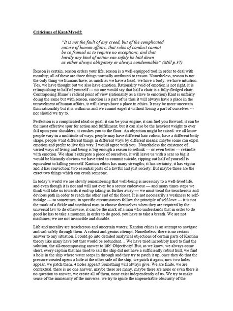 Criticisms Of Kant Pdf Reason Rationality