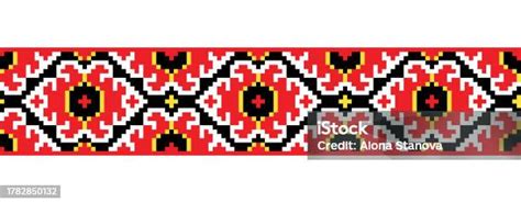 직물 직물 피복을 위한 화염 또는 불 장신구 벡터 완벽 한 테두리 패턴 인쇄 우크라이나 민속 노란색과 빨간색의 민족 장식 픽셀