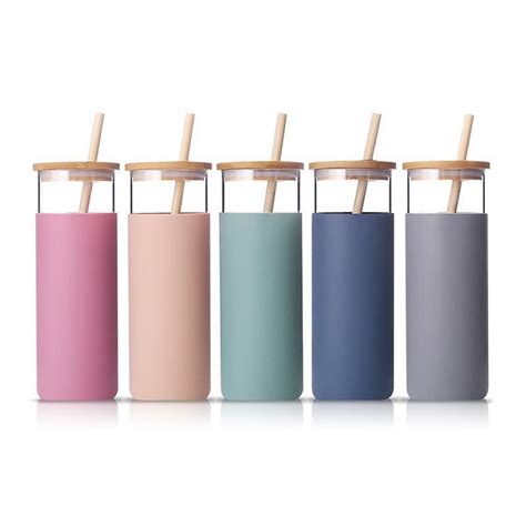 Glass Water Bottle With Bamboo Lids And Straws Beer Can Shaped Drinking