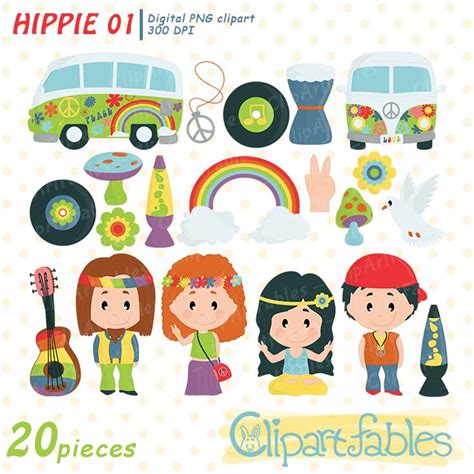 Hippie Clipart Flower Power Clip Art 70s Retro Clip Art Set Peace