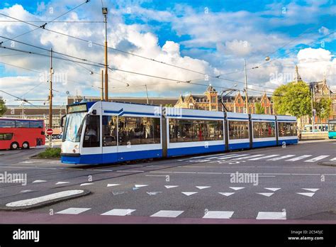 City Tram In Amsterdam In A Beautiful Summer Day The Netherlands Stock