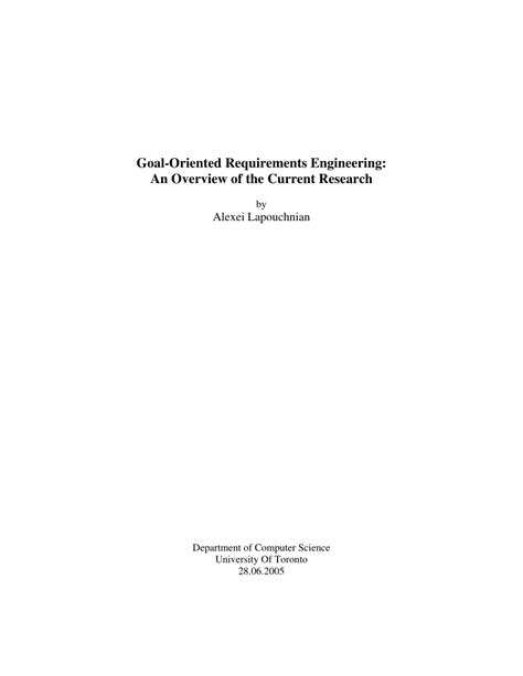 Pdf Goal Oriented Requirements Engineering An Overview Of The