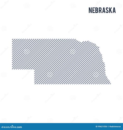 Vector Abstract Hatched Map Of State Of Nebraska With Oblique Lines Isolated On A White