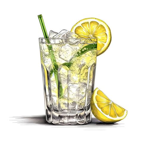 Premium Ai Image A Drawing Of A Glass Of Lemonade With A Green Straw