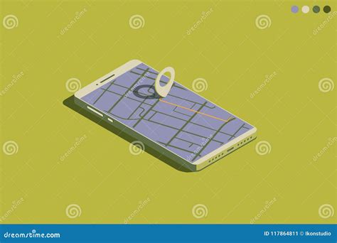 Mobile Isometric Phone With GPS Stock Vector Illustration Of