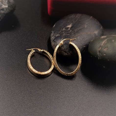 18k Pure Gold Oval Hoop Earrings Earrings For Women 18k Gold Earrings