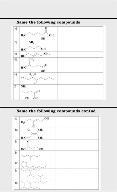 Name The Following Compoundsa CCCCC O C O Ob CC N CCOc CCC CCOd CC C CC