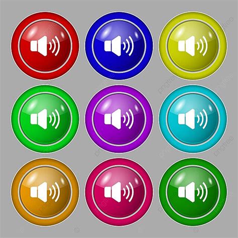 Vector Illustration Of Nine Vibrant Round Buttons Featuring A Speaker Volume Icon Symbol Vector