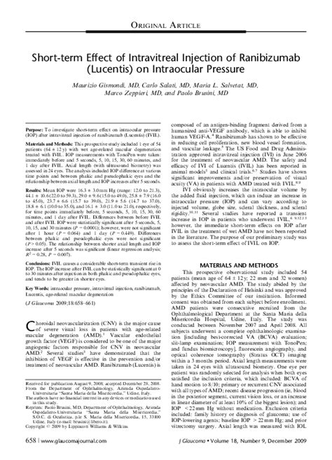 Pdf Short Term Effect Of Intravitreal Injection Of Ranibizumab