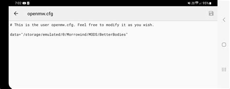 editing cfg file for android openmw does not recognise path entered