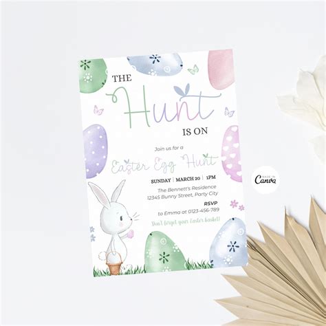 Editable Easter Egg Hunt Invitation Egg Hunt Easter Card Bunny Easter