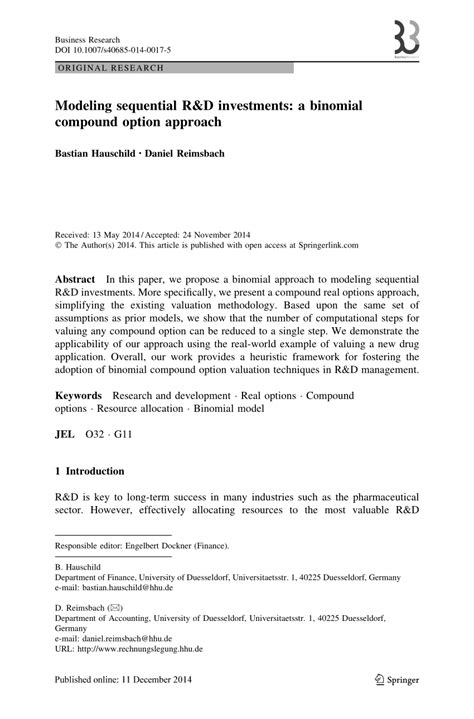Pdf Modeling Sequential Randd Investments A Binomial Compound Option Approach