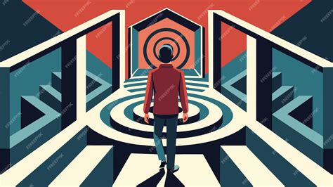 Premium Vector A Person Walks Backwards Through A Mirrored Labyrinth Focusing On Their