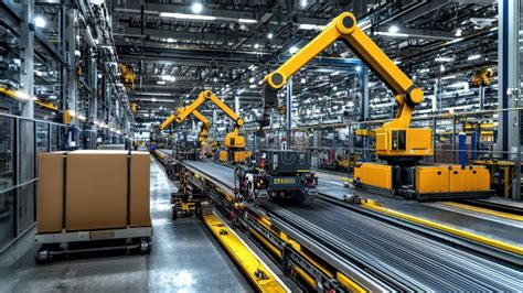 Automated Robotics Action In Manufacturing Facility Industrial Environment Advanced Technology