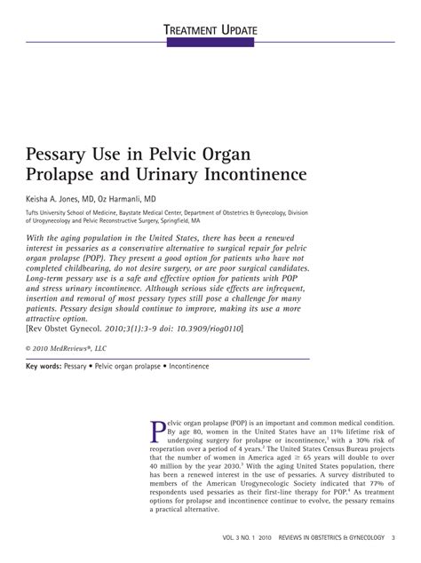 Pdf Pessary Use In Pelvic Organ Prolapse And Urinary Incontinence