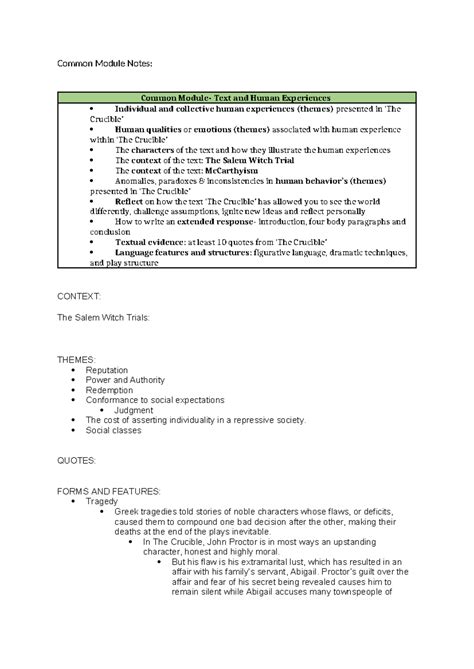 Common Module Notes Common Module Notes Common Module Text And Human Experiences Individual