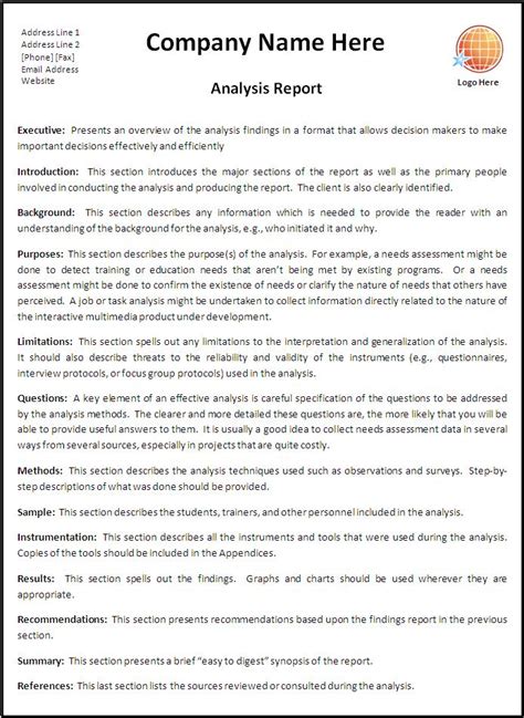 Professional Company Analysis Report Template