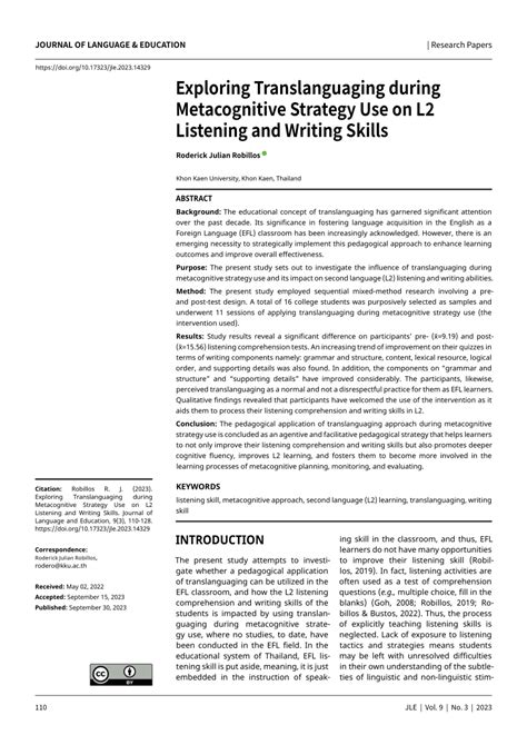 Pdf Exploring Translanguaging During Metacognitive Strategy Use On L2