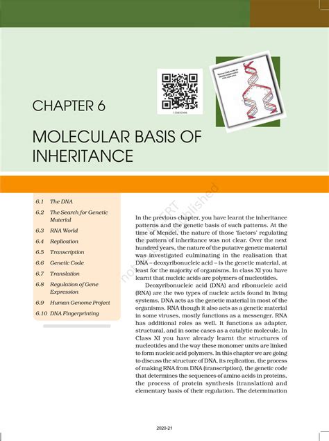 Molecular Basis Of Inheritance NCERT Book Of Class Biology