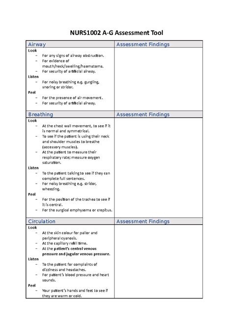 A G Assessment Tool Nurs1002 A G Assessment Tool Airway Assessment