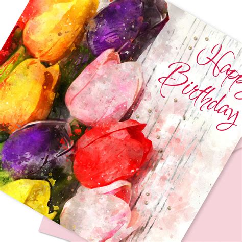 Colourful Tulips Birthday Card Luxury Finish Paradis Terrestre