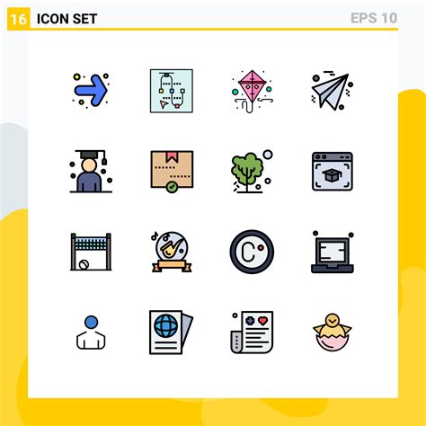 Set Of 16 Modern Ui Icons Symbols Signs For Scholar Graduate Kite Avatar Plane Editable Creative