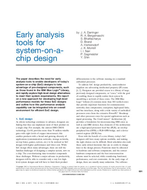 Pdf Early Analysis Tools For System On A Chip Design