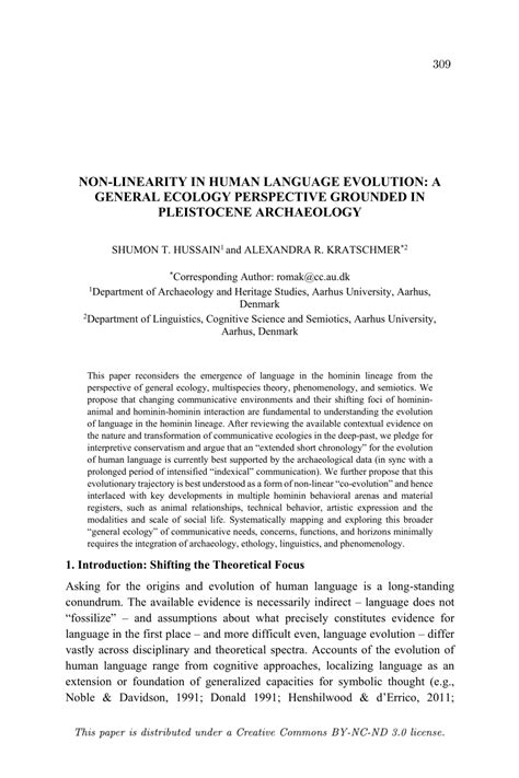 Pdf Non Linearity In Human Language Evolution A General Ecology Perspective Grounded In