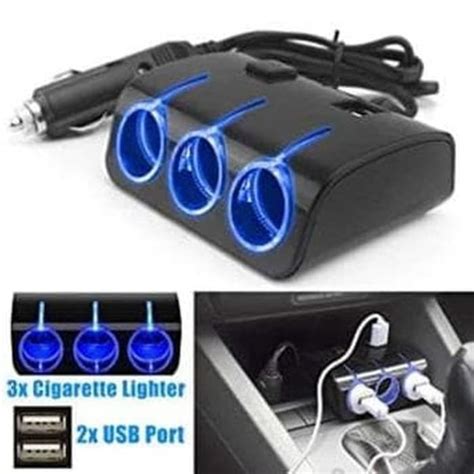 Cigarete Lighter Mobil Socket Adaptor Usb Charger Splitter 3 Lobang