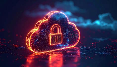 Digital Cloud With Lock Symbol Representing Data Security Stock