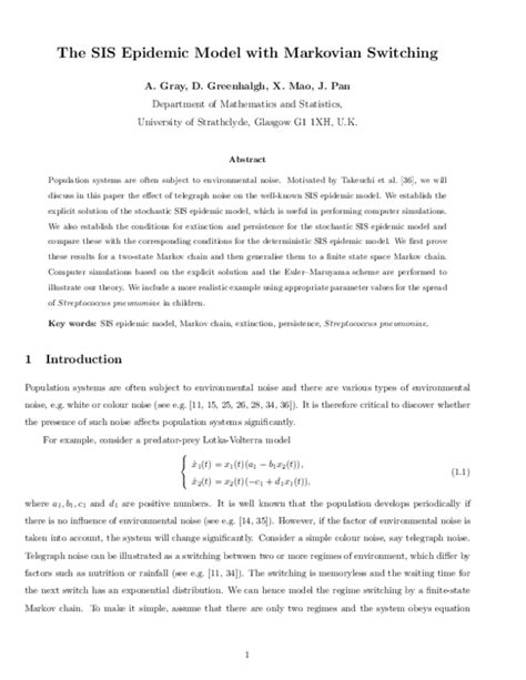 Pdf The Sis Epidemic Model With Markovian Switching