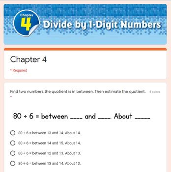 Divide By 1 Digit Numbers Test Go Math Chapter 4 4th Grade By Joanna