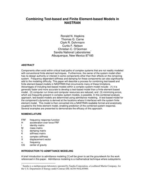 pdf combining test based and finite element based models in nastran