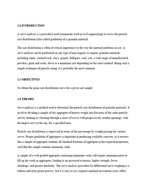 Sieve Analysis Lab Report Pdf Particle Size Distribution Materials