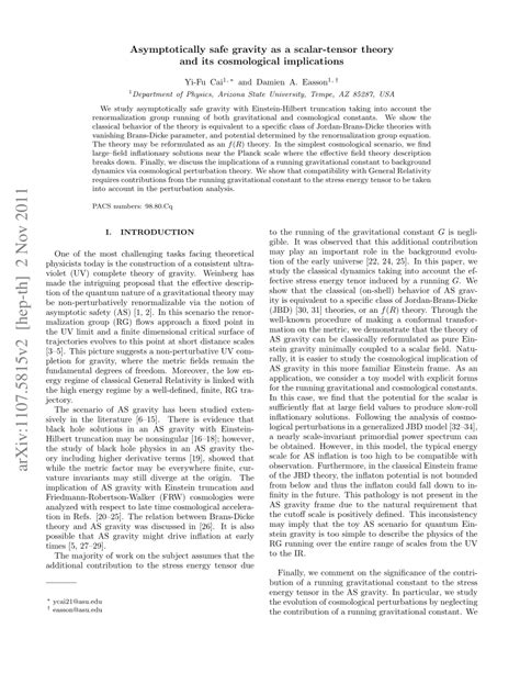 Pdf Asymptotically Safe Gravity As A Scalar Tensor Theory And Its Cosmological Implications